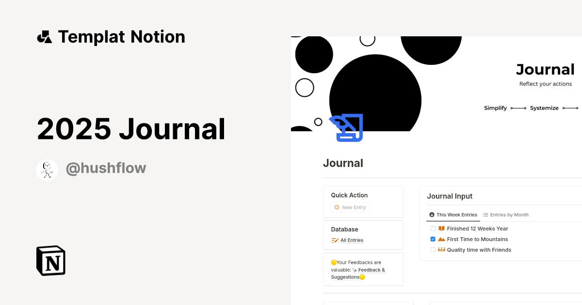 2025 Journal Templat oleh Hush.Flow | Notion Marketplace