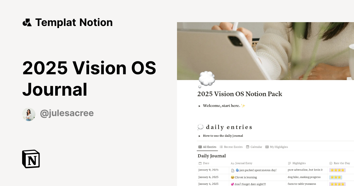 Templat 2025 Vision OS Journal | Notion Marketplace