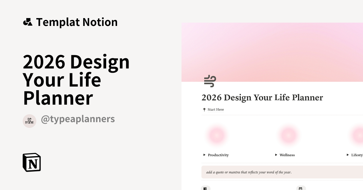 Templat 2026 Design Your Life Planner | Notion Marketplace
