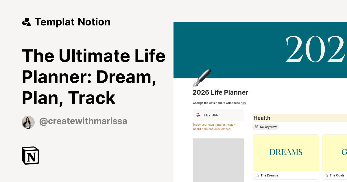 Templat The Ultimate Life Planner: Dream, Plan, Track | Notion Marketplace