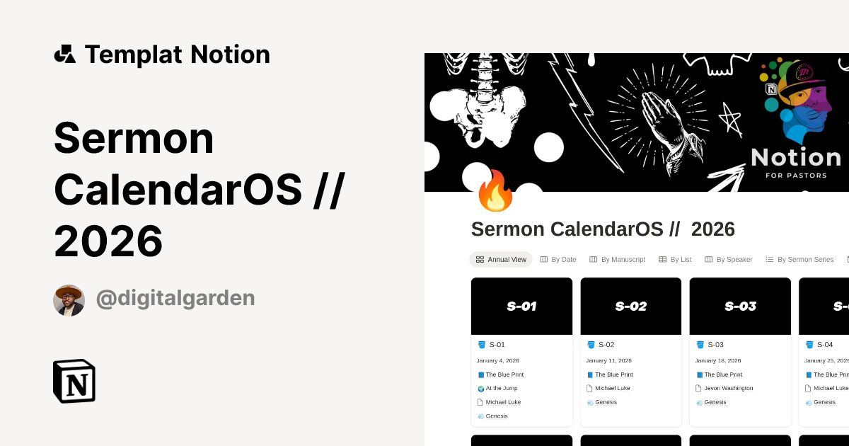 Templat Sermon CalendarOS // 2026 | Notion Marketplace