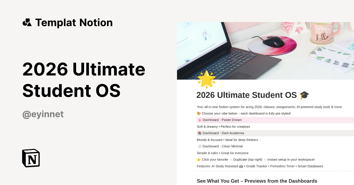 2026 Ultimate Student OS Templat oleh DailyDesignHub | Notion Marketplace