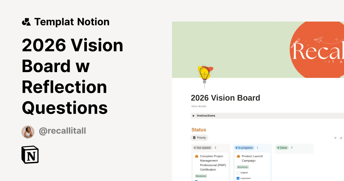 2026 Vision Board w Reflection Questions Templat oleh Lez | Notion ...