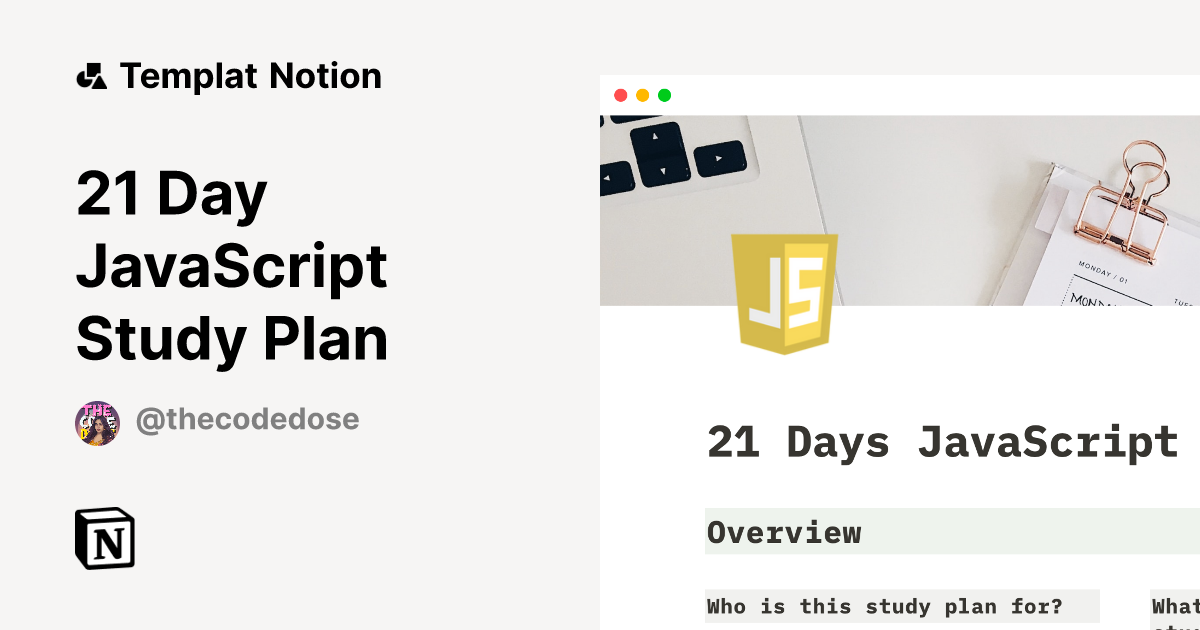 Templat 21 Day JavaScript Study Plan | Notion Marketplace