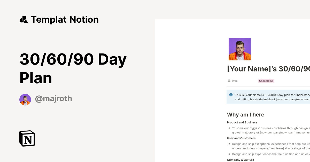 Templat 30/60/90 Day Plan | Notion Marketplace