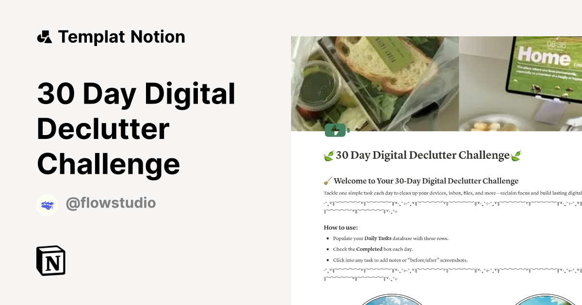30 Day Digital Declutter Challenge Templat oleh flowstudio | Notion Marketplace