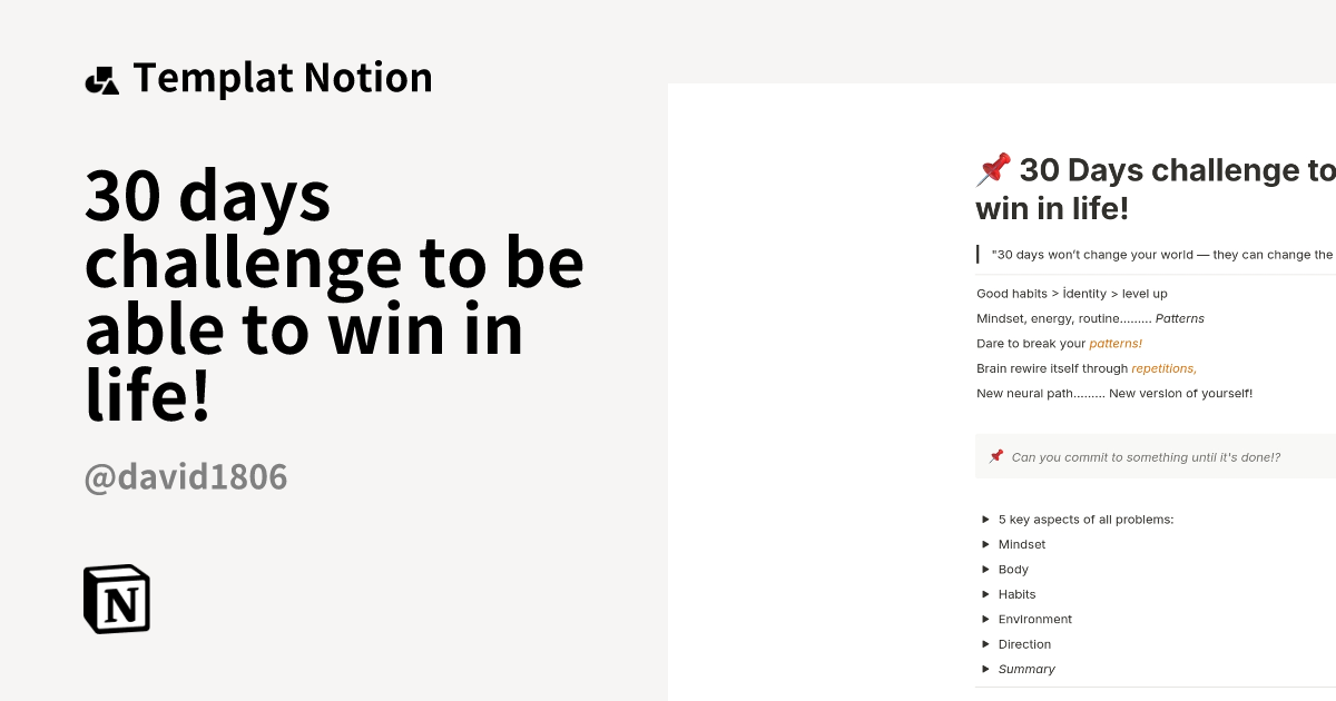 30 days challenge to be able to win in life! Templat oleh David ...