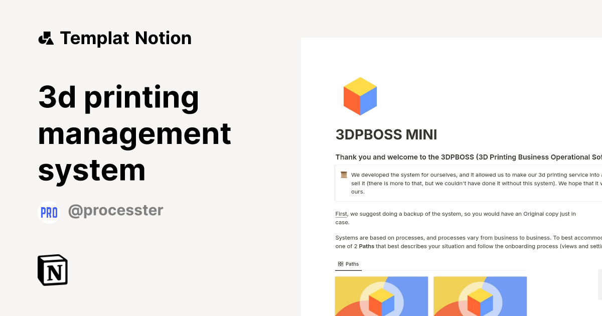 Templat 3d printing management system | Notion Marketplace