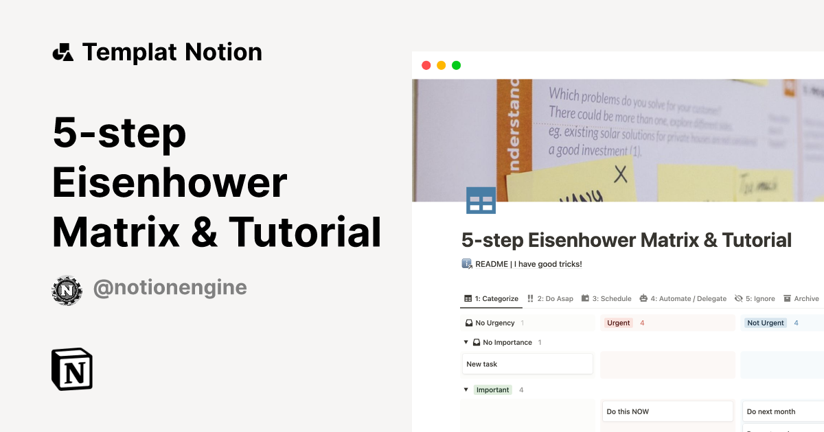 Templat 5-step Eisenhower Matrix & Tutorial | Notion Marketplace