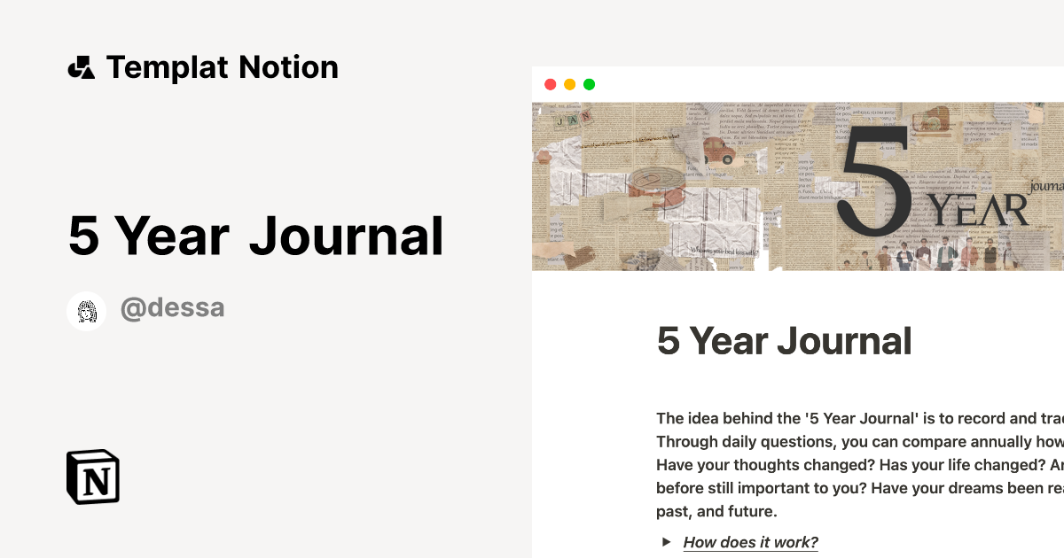 5 Year Journal Templat oleh Dessa | Notion Marketplace