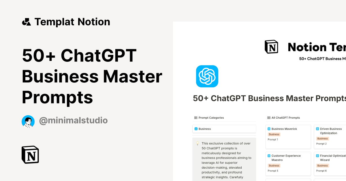 50+ ChatGPT Business Master Prompts Templat oleh Minimal Studio ...