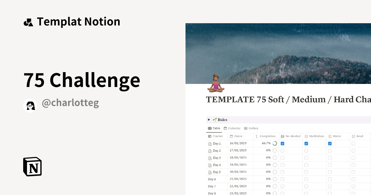 Templat 75 Challenge | Notion Marketplace