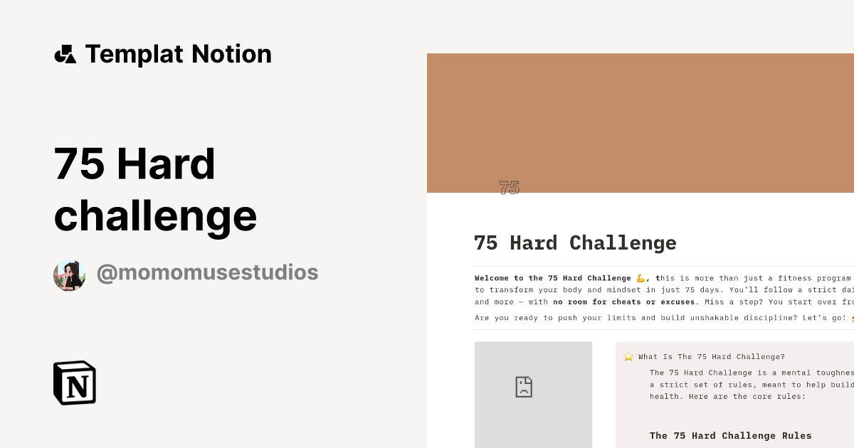 75 Hard challenge Templat oleh momomuse studio | Notion Marketplace