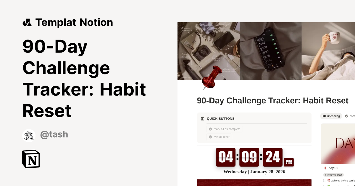 90-Day Challenge Tracker: Habit Reset Templat oleh Natasha Sudirgo ...