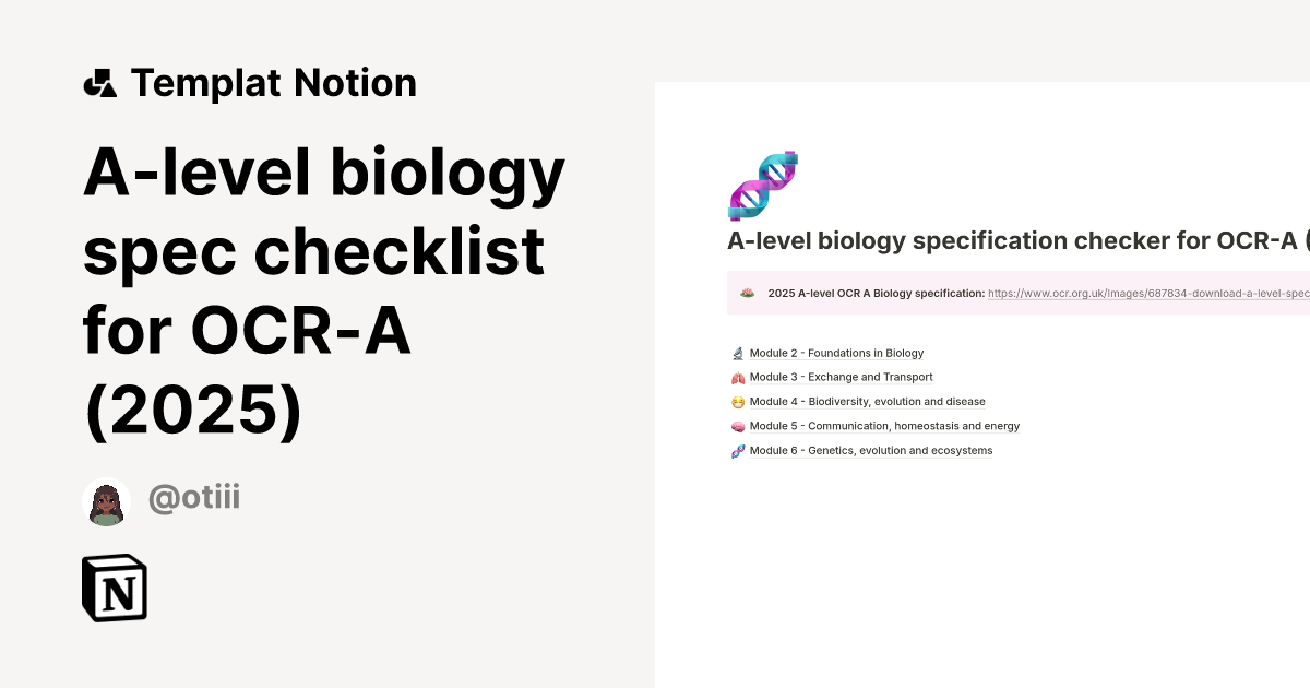 A-level biology spec checklist for OCR-A (2025) Templat oleh oti