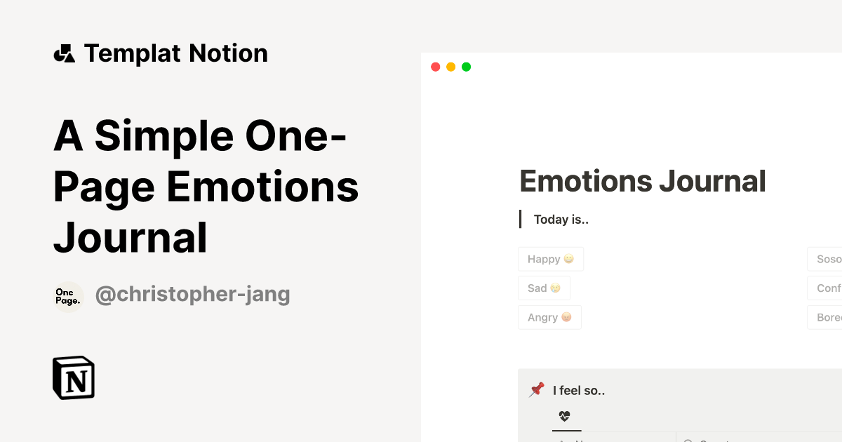 Templat A Simple One-Page Emotions Journal | Notion Marketplace