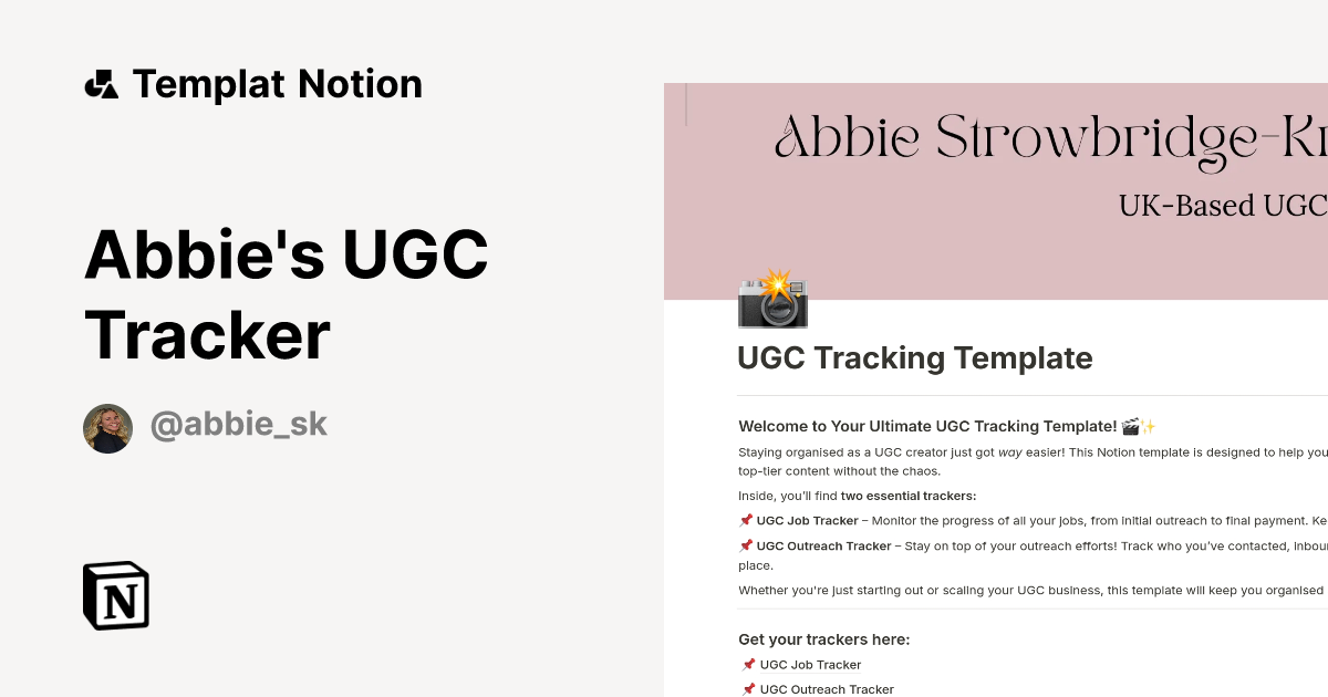 Abbie's UGC Tracker Templat oleh Abbie SK | UK-based UGC Creator | Notion Marketplace
