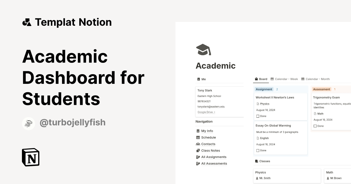 Templat Academic Dashboard for Students | Notion Marketplace
