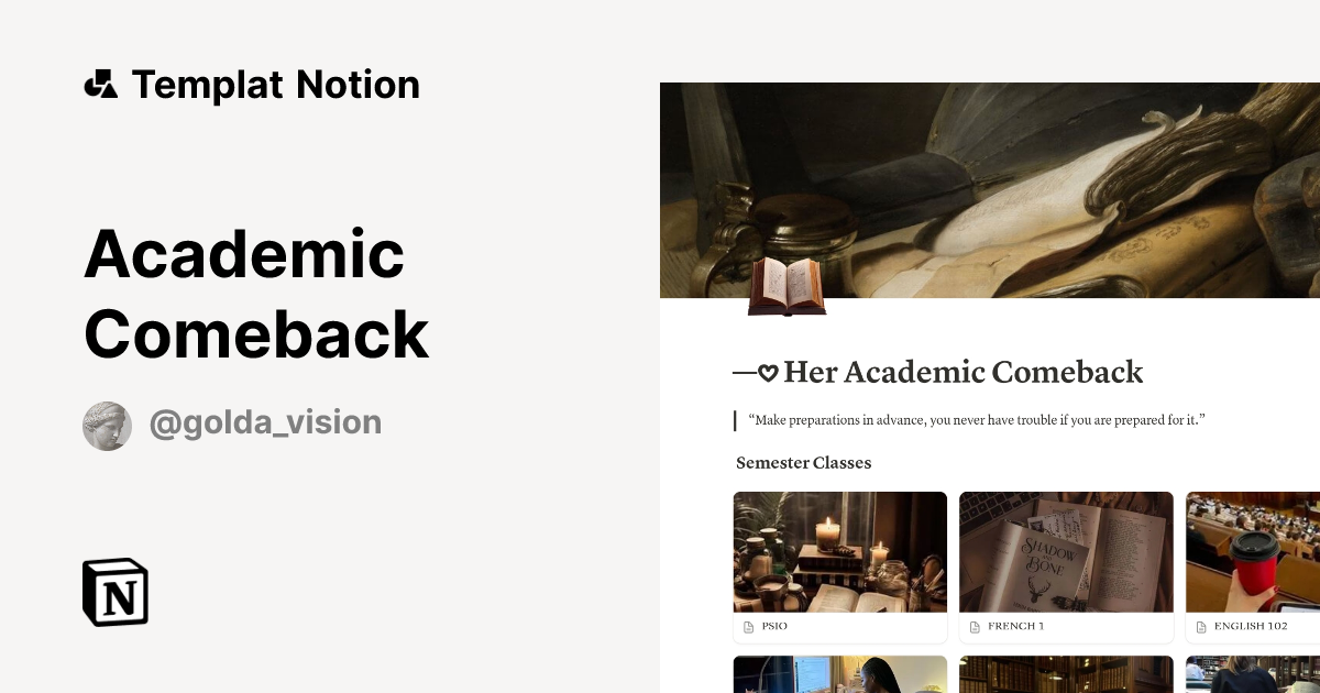 Templat Academic Comeback | Notion Marketplace