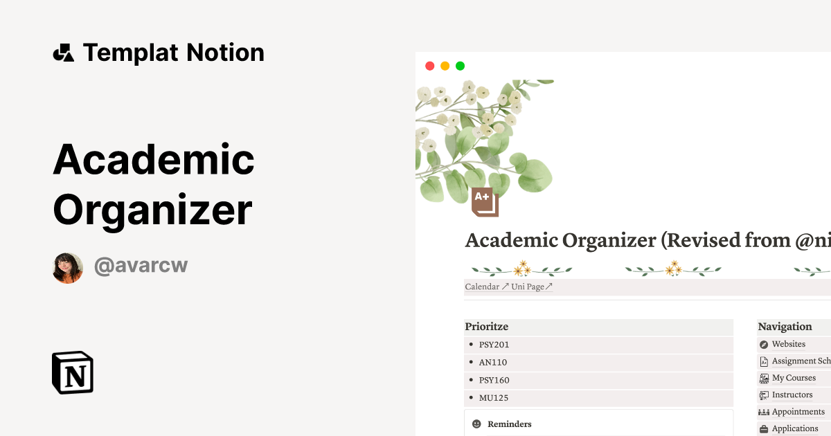 Academic Organizer Templat oleh avarcw | Notion Marketplace