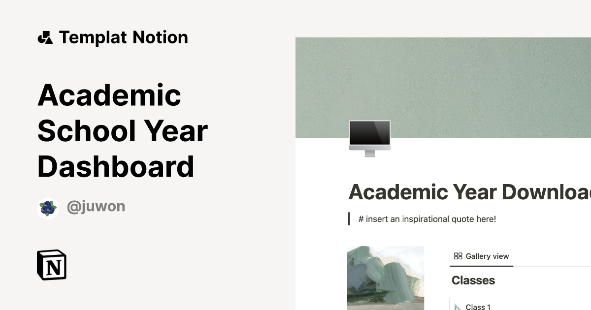 Academic School Year Dashboard Templat oleh Juwon | Notion Marketplace