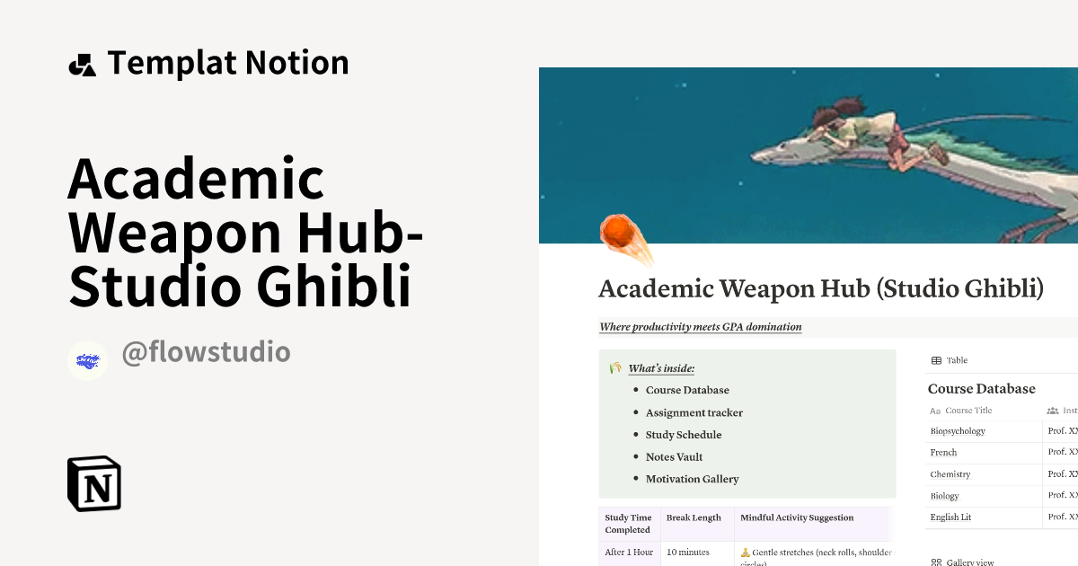 Academic Weapon Hub-Studio Ghibli Templat oleh flowstudio | Notion Marketplace