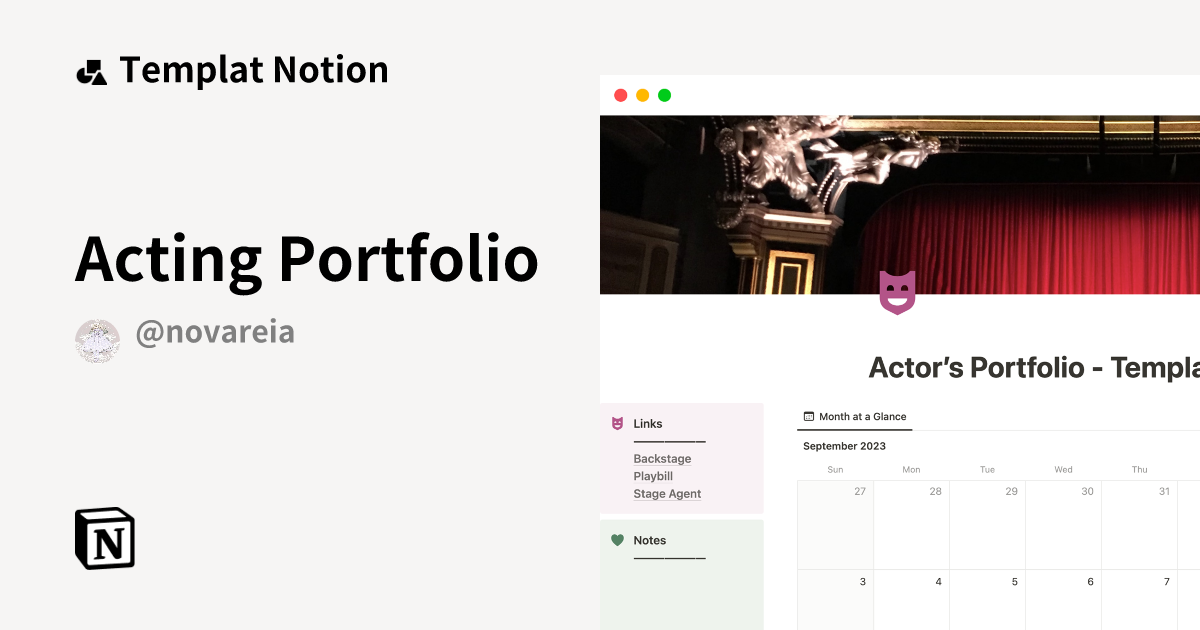 Acting Portfolio Templat oleh Nova | Notion Marketplace
