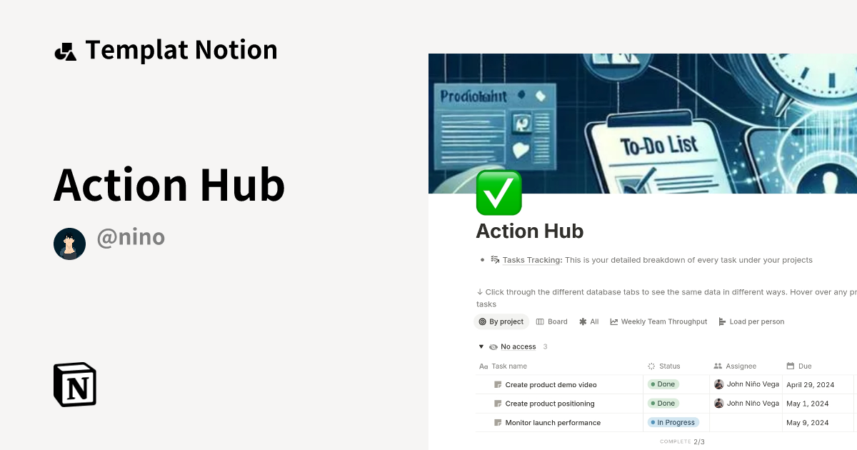 Action Hub Templat oleh Niño | Notion Marketplace