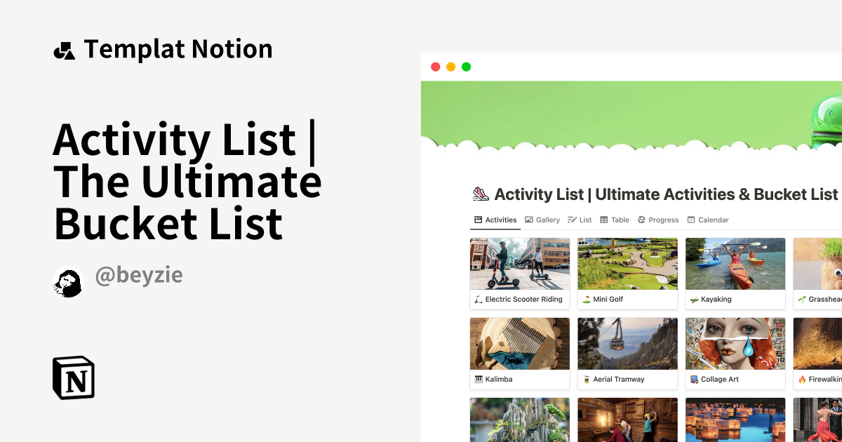 Templat Activity List | The Ultimate Bucket List | Notion Marketplace