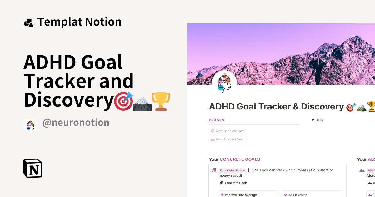 Templat ADHD Goal Tracker and Discovery🎯🗻🏆 | Notion Marketplace