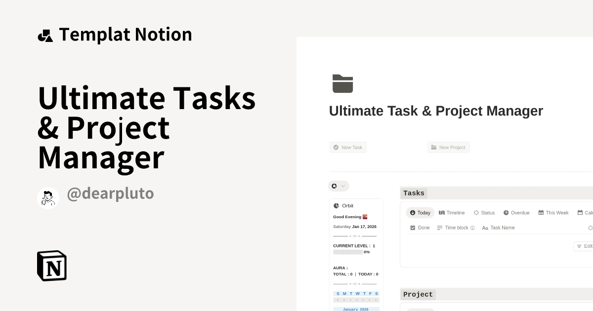 Ultimate Tasks & Project Manager Templat oleh dearpluto | Notion Marketplace