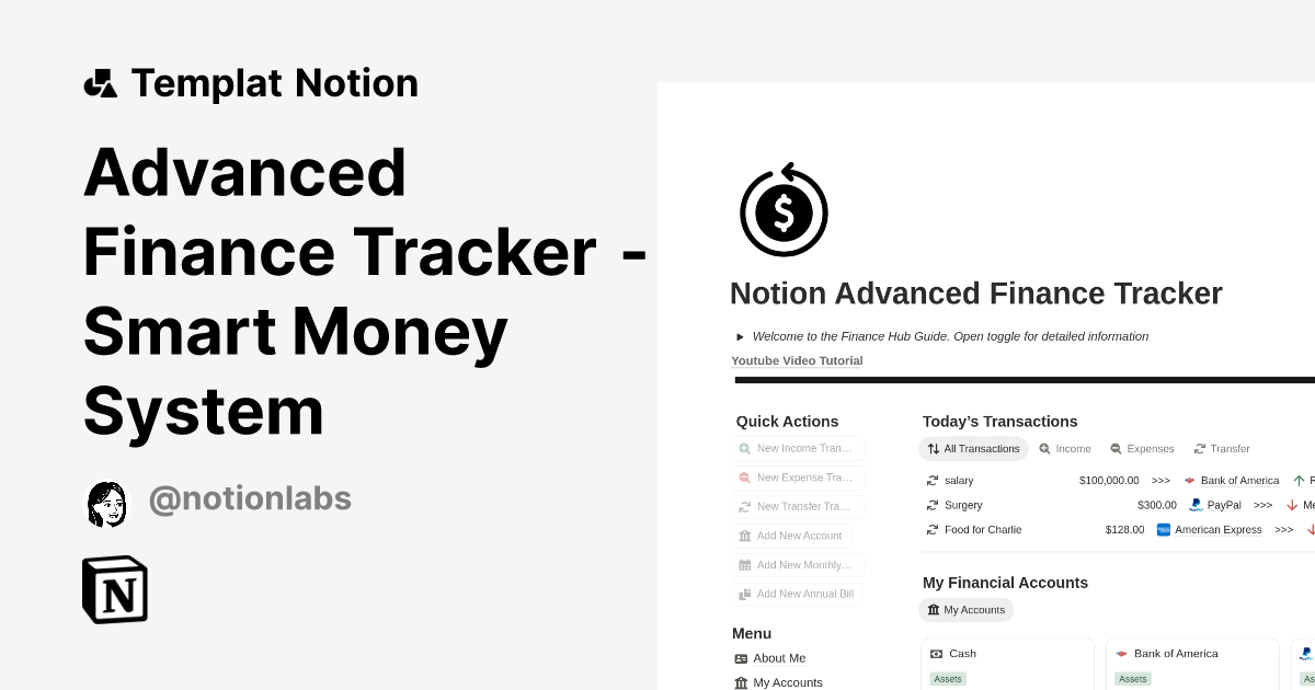 Advanced Finance Tracker Templat oleh Smart Notion | Notion Marketplace