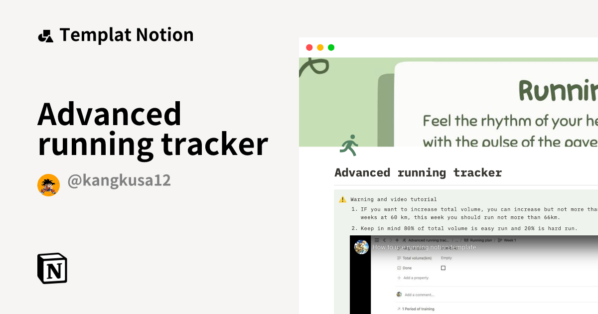 Advanced running tracker Templat oleh Kangkusa | Notion Marketplace