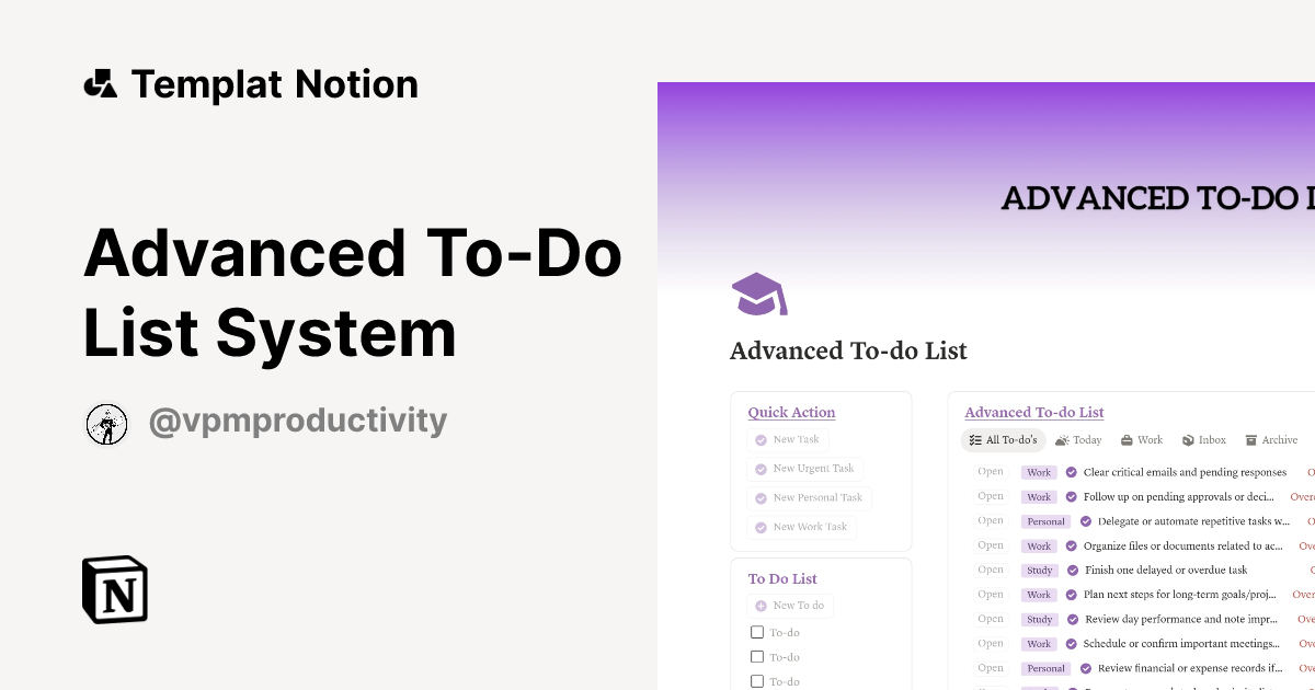Templat Advanced To-Do List System | Notion Marketplace