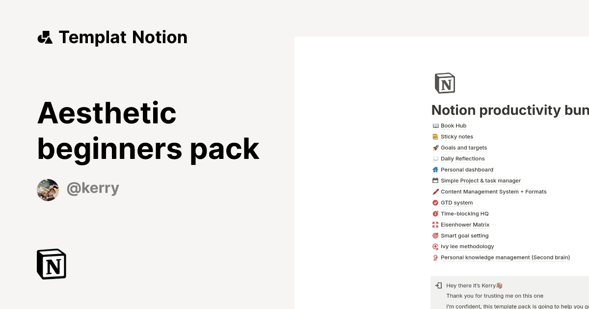 Aesthetic beginners pack Templat oleh Edun Kerry | Notion Marketplace