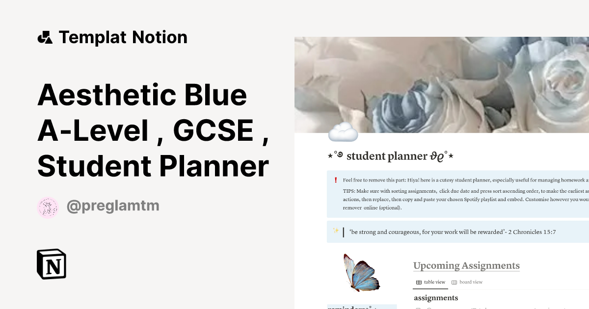 Aesthetic Blue A-Level , GCSE , Student Planner Templat oleh studywithp ...