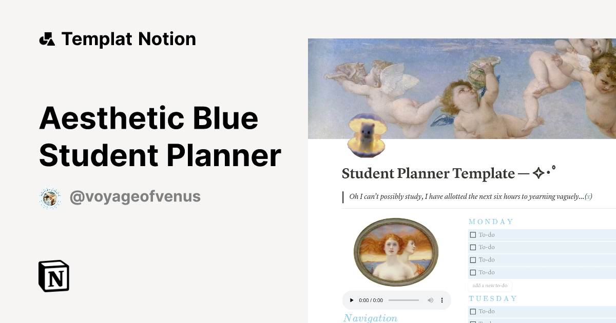 Templat Aesthetic Blue Student Planner | Notion Marketplace