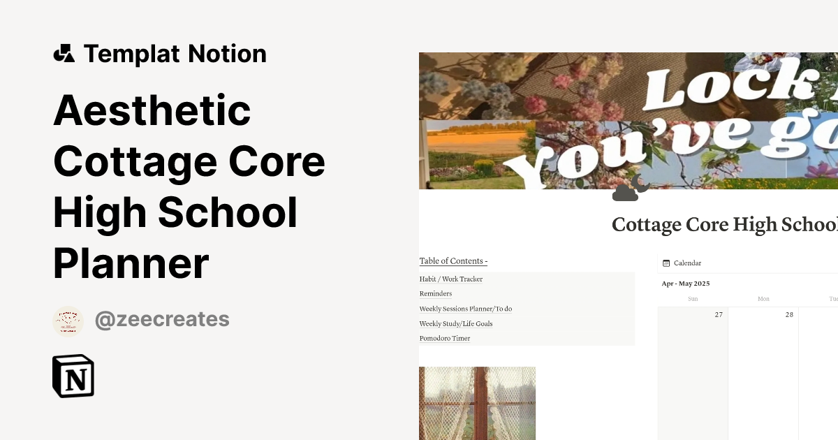 Aesthetic Cottage Core High School Planner Templat oleh Zaina | Notion ...