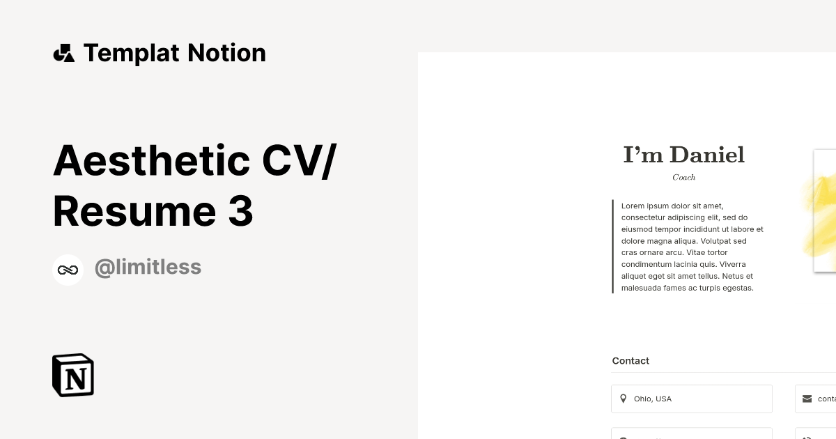 Aesthetic CV/Resume 3 Templat oleh Limitless Notion | Notion Marketplace