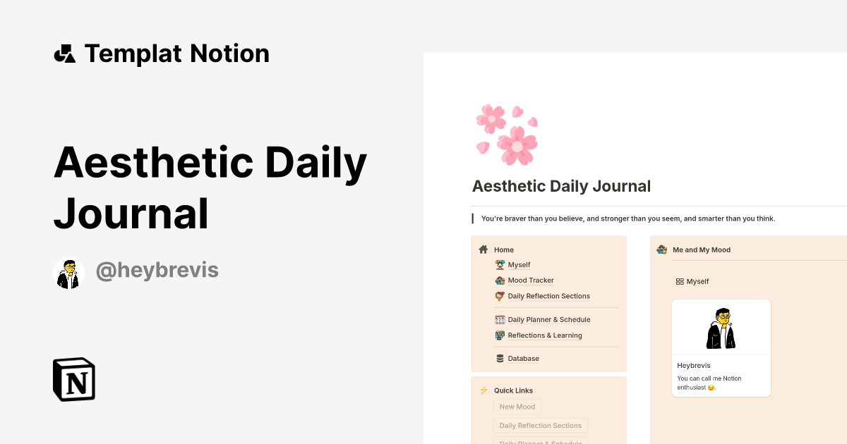 Aesthetic Daily Journal Templat oleh heybrevis | Notion Marketplace