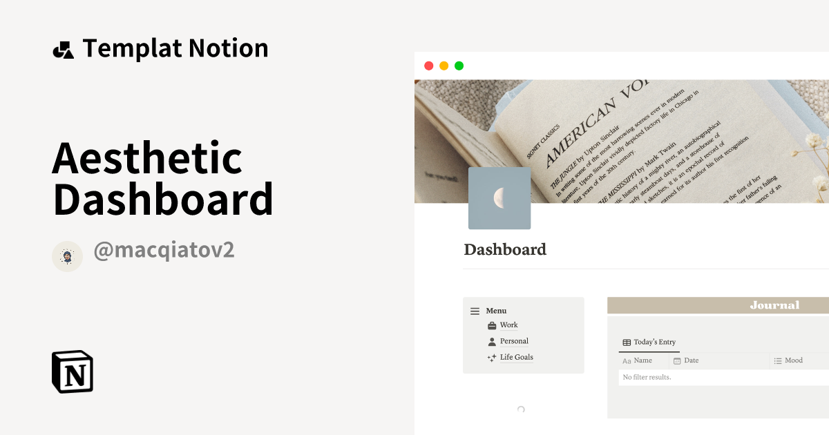 Aesthetic Dashboard Templat oleh macqiato | Notion Marketplace