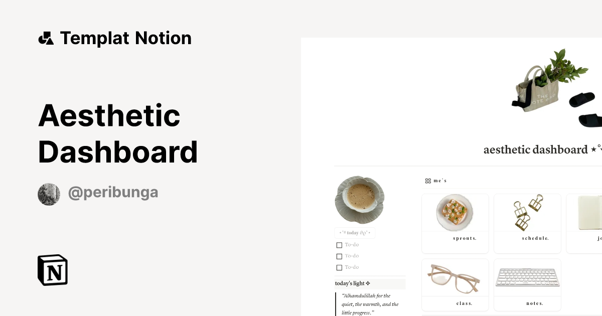 Aesthetic Dashboard Templat oleh peribunga | Notion Marketplace