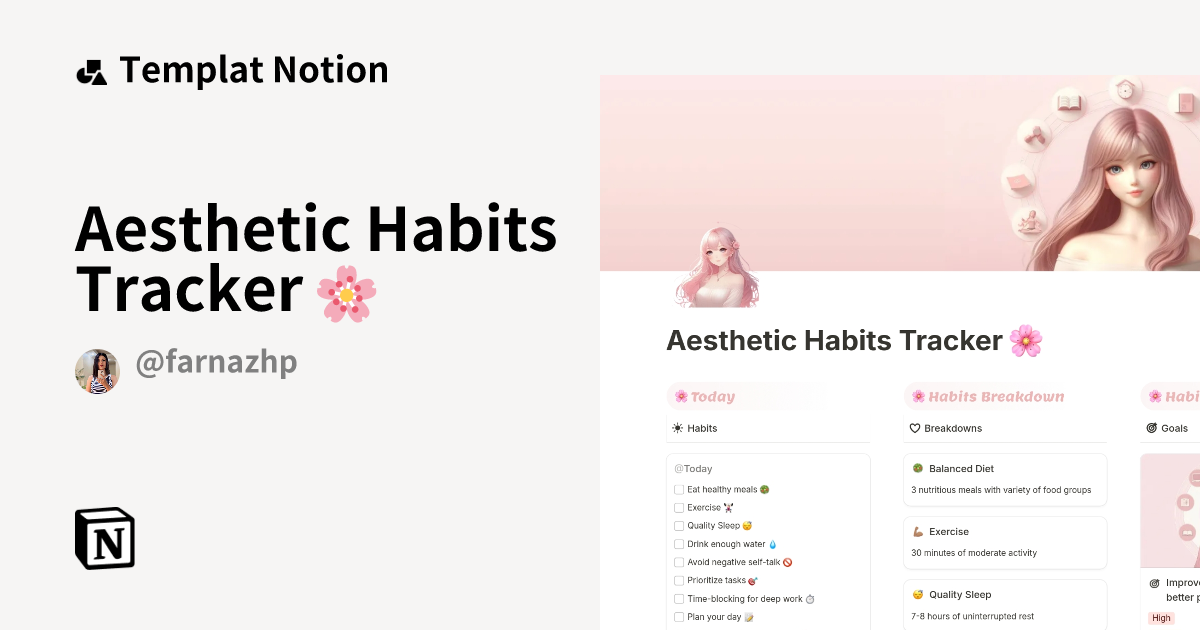 Aesthetic Habits Tracker 🌸 Templat oleh kiki Farnaz | Notion Marketplace