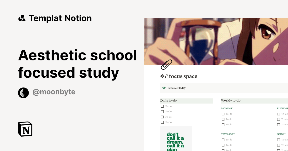 Templat Aesthetic school focused study | Notion Marketplace