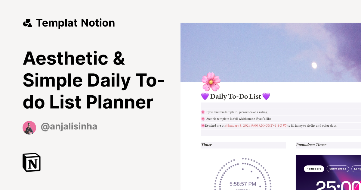 Templat Aesthetic & Simple Daily To-do List Planner | Notion Marketplace