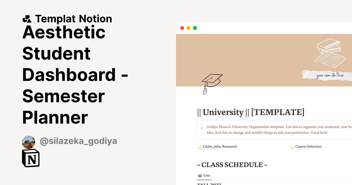 Aesthetic Student Dashboard - Semester Planner Templat oleh Godiya ...