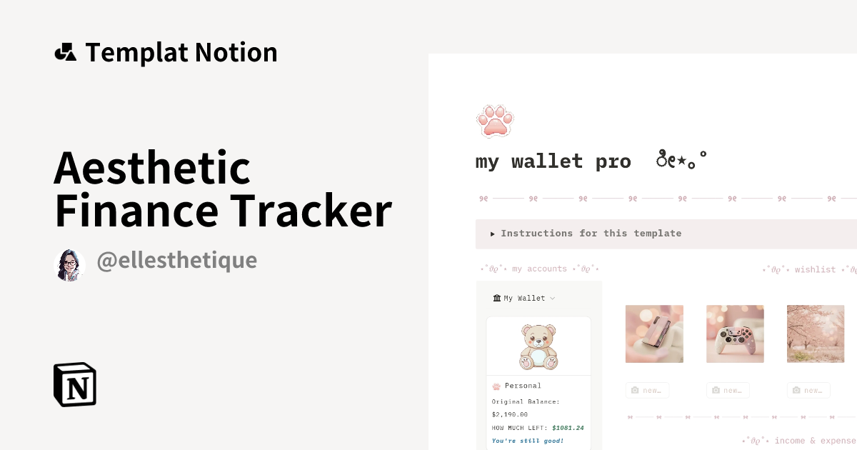 Aesthetic Finance Tracker Templat oleh Elle~sthetique | Notion Marketplace
