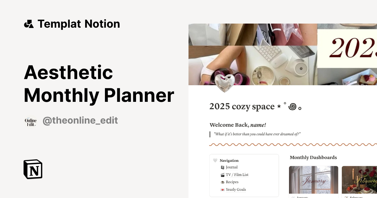 Templat Aesthetic Monthly Planner | Notion Marketplace