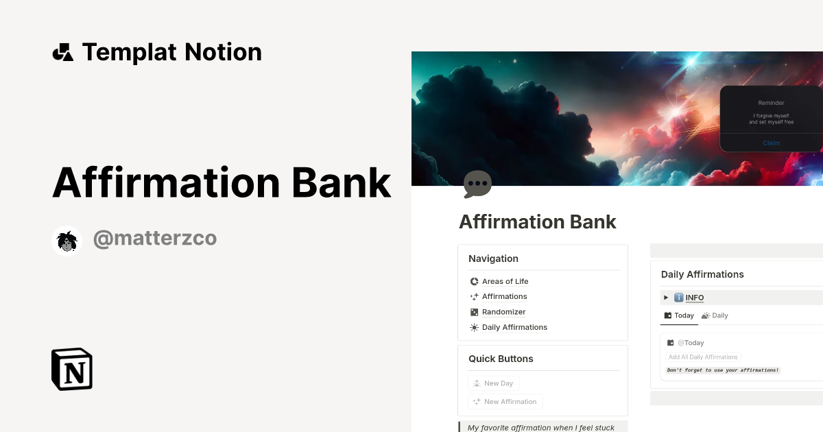 Affirmation Bank Templat oleh Matterz Co. | Notion Marketplace