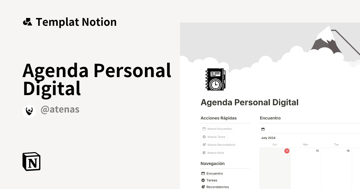 Agenda Personal Digital Templat oleh Atenas | Notion Marketplace